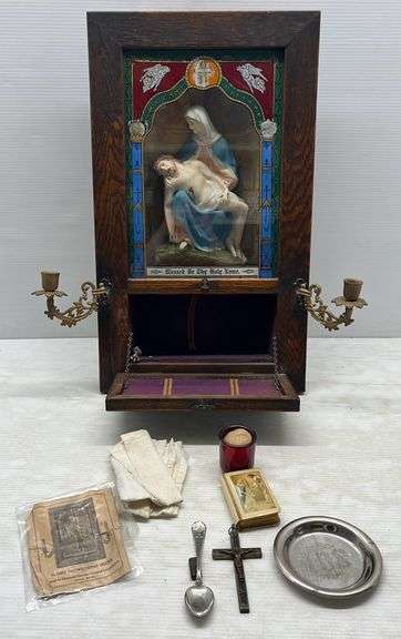 Antique last rites shadow box, 13 1/2"W x 23"H - Albrecht Auction Service
