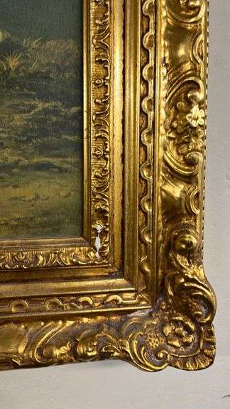 Massive oil painting on board in golden frame, "Lake County" by Percy ...