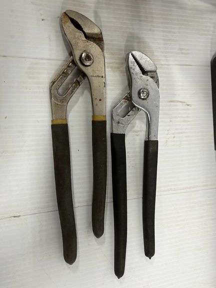 (3) Channel locks pliers, used, good; 2" Hitch receiver with 2" ball ...