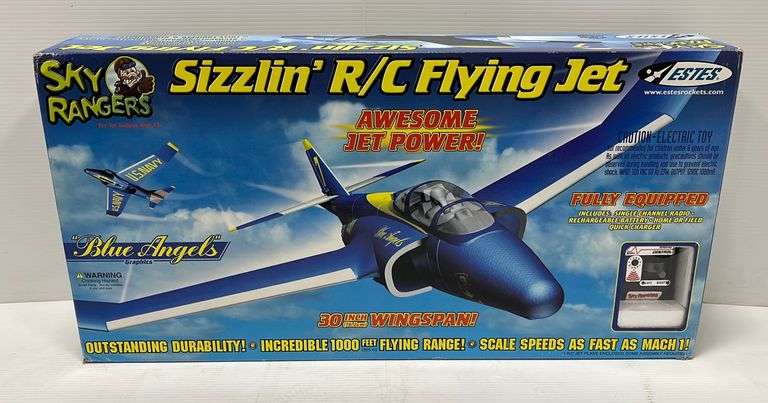 Estes Sizzlin RC flying jet, Blue Angels graphics, wing span- 30", NIB ...