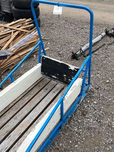 Blue steel metal bobsled, 25"W x 72"L, good for pulling behind ...