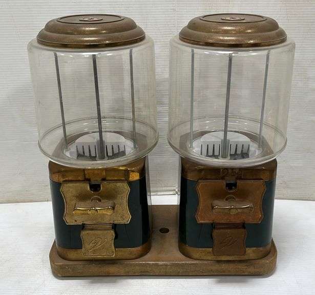 Double gumball machines, base- 7" x 16"W, machine- 8" x 8" x 16", takes ...