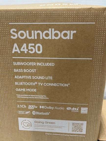 Sound bar with Dolby audio and subwoofer with remote, Samsung HW-A450 ...