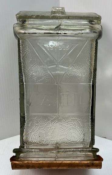 Antique "visible" glass houseside, mailbox with glass sliding top and ...
