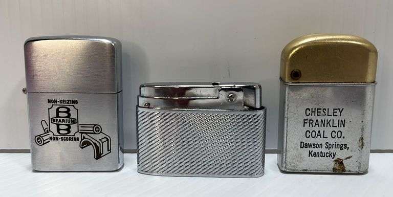(3) Lighters, 1- Zippo, up to 2 1/4"H, good - Albrecht Auction Service