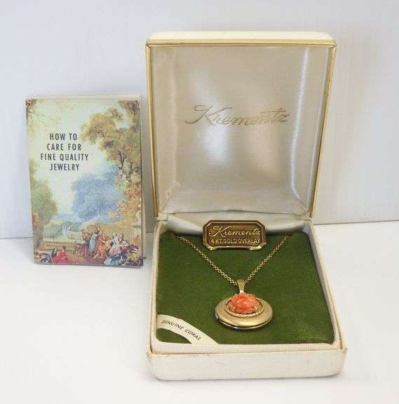 Vintage Krementz coral and gold locket necklace, 14K gold overlay with ...