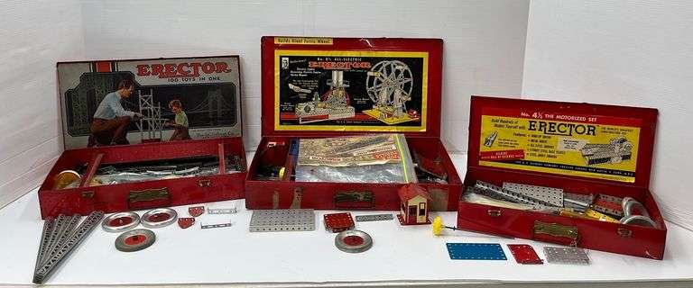 (6) Erector sets combined into three, made in the USA approx. in the ...