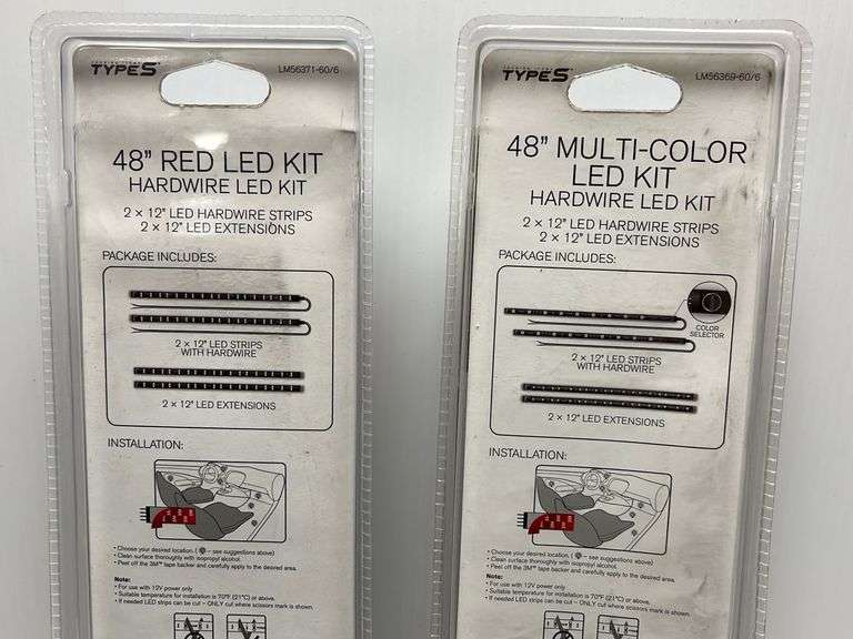 (2) 48" Hardwire LED light strip kit, includes: 1- Red kit, and 1- Multi-color kit, each ...