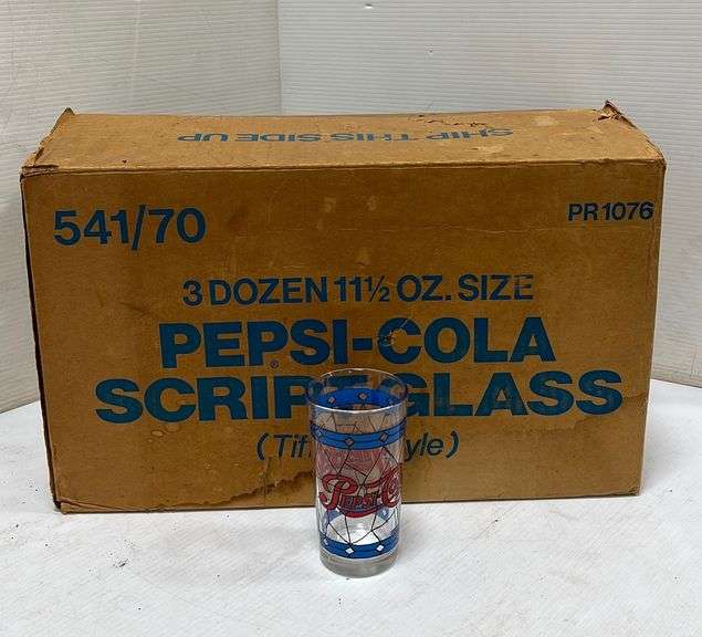 Box of (3) dozen 11 1/2 oz. size Pepsi-Cola script glasses, NOS ...
