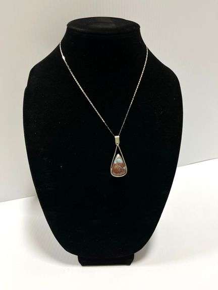 Rare and genuine red larimar and sterling silver pendant and necklace ...