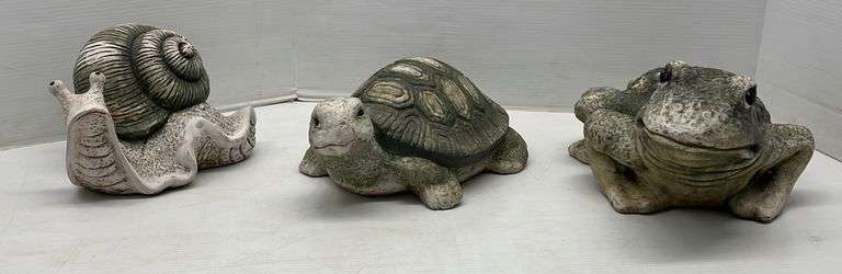 Frog, turtle, and snail garden statues, up to 14"L - Albrecht Auction ...