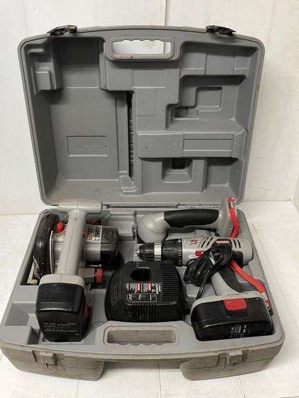 Craftsman power tool set, includes: Drill, saw end, and flashlight ...