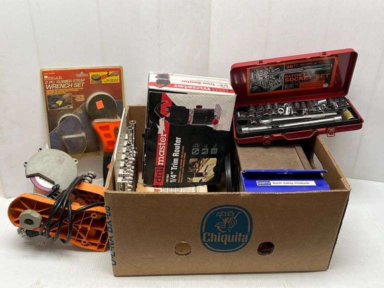 Trim router grinder, censoring gun, mask, bolt bin, socket screw ...