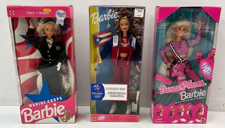 (3) Barbie dolls, dance moves, olympic, and marine, all unopened ...