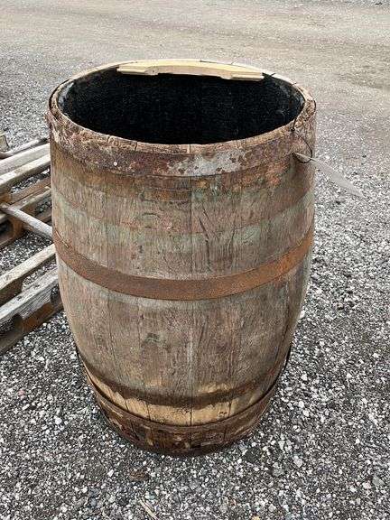 Whiskey barrel, 19 1/2" x 32", rough, no top, was used as planter ...