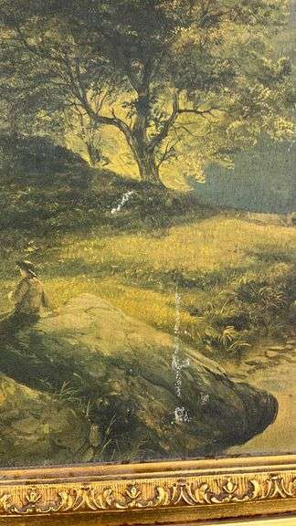 Massive oil painting on board in golden frame, "Lake County" by Percy ...