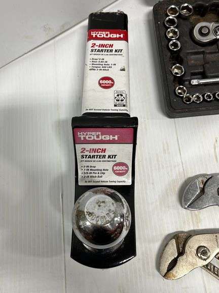 (3) Channel locks pliers, used, good; 2" Hitch receiver with 2" ball ...