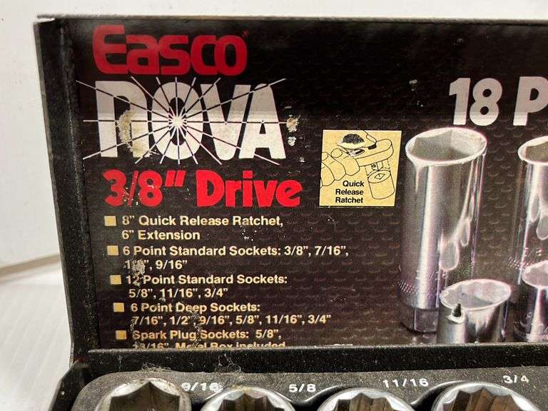 EASCO Nova 18-piece socket set in metal case, includes: 8" Quick ...