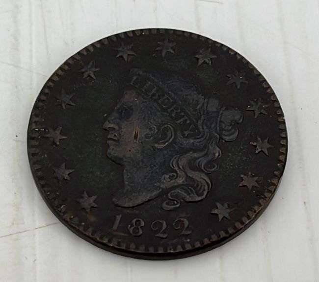 1822 Early date US large cent, 202 years old, nice very fine shape ...
