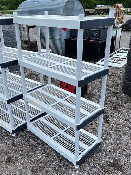 (3) Heavy duty plastic shelving units, beige color, includes: One- 36"W ...