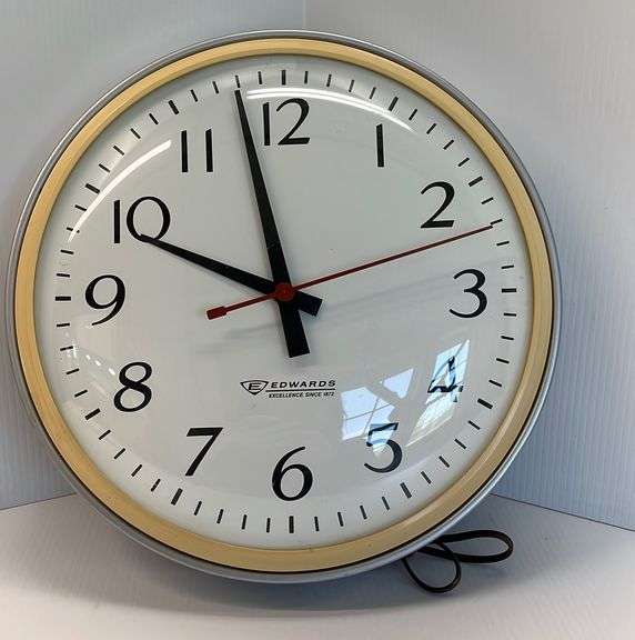 Edwards metal industrial wall clock with glass cover, 13", runs ...