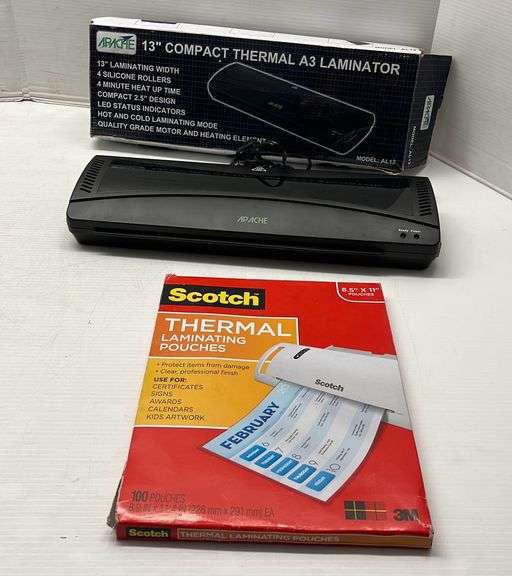 Apache Brand, 13" compact thermal laminator in box, tested and works ...