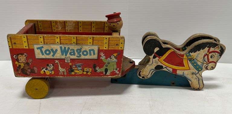1950s Fisher Price toy wagon, missing one wheel, 17
