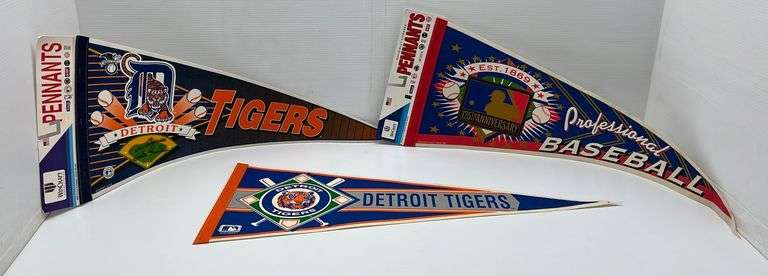 (3) Baseball pennants, one- 1994 Professional baseball anniversary est ...