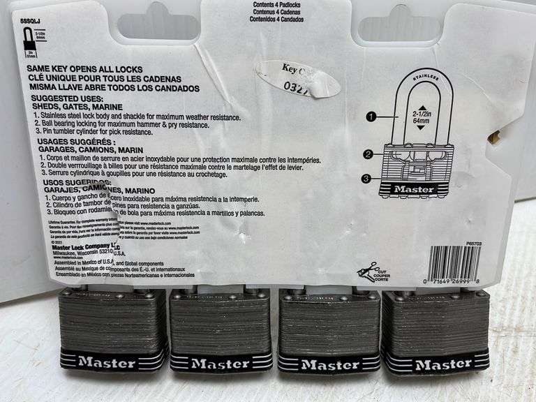 (2) Four-piece Master Lock sets with keys, new - Albrecht Auction Service