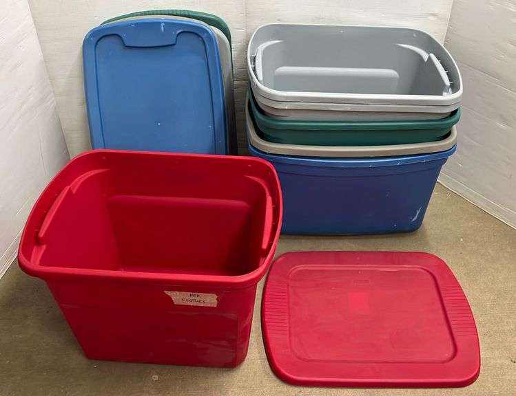 (6) Sterilite storage totes with lids, 23"L x 17 1/2"W x 15"H, good ...