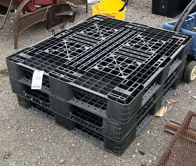 (3) Black plastic pallets, regular size, 39" x 47", good - Albrecht ...