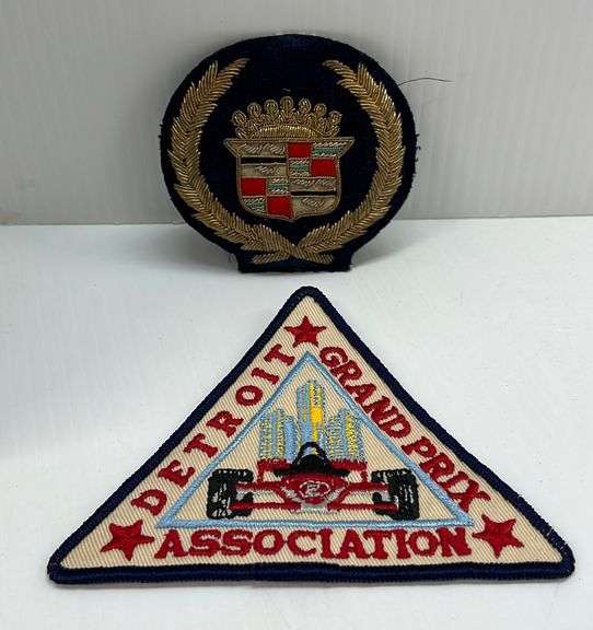 Old Cadillac patch pin, 3 5/8"H; Detroit Grand Prix Assoc. patch ...