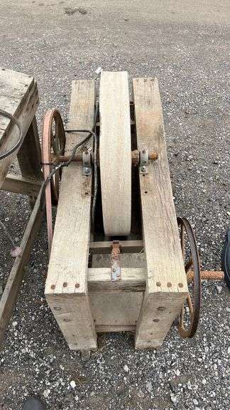Grindstone, set up and ready to use, has running electric motor, 36"W x ...
