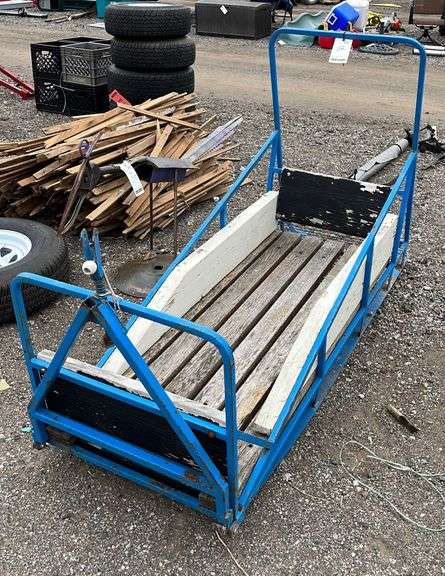 Blue steel metal bobsled, 25"W x 72"L, good for pulling behind ...