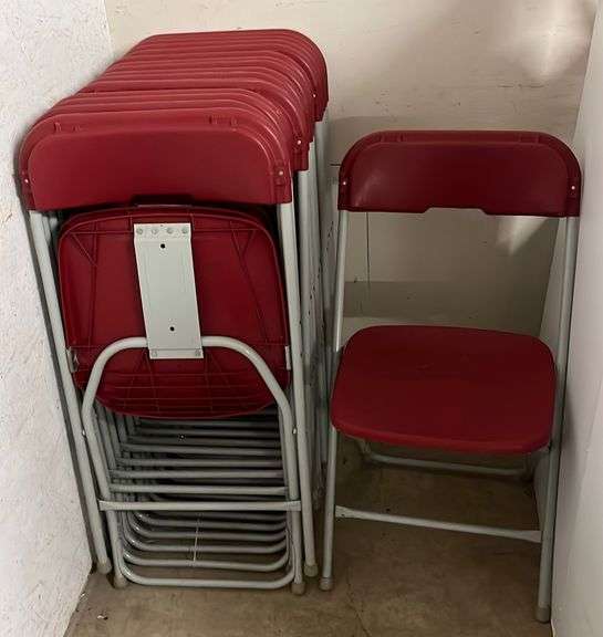 (17) Red plastic stackable folding chairs, 15 1/2"W x 17 1/2"H to seat ...