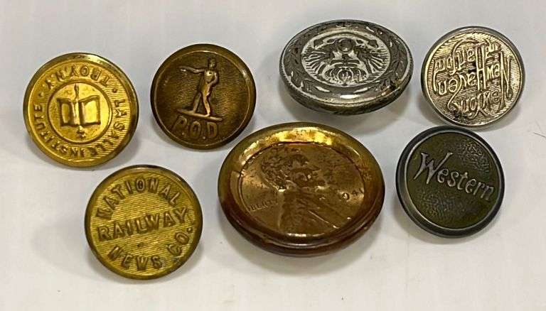 Occupational buttons, wheat penny button, railway, and more, up to 3/4 ...