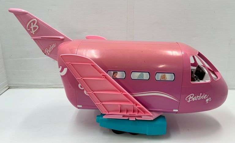 Barbie plane, pink with teal accents, opens up, 9"W (with wings down 2 ...