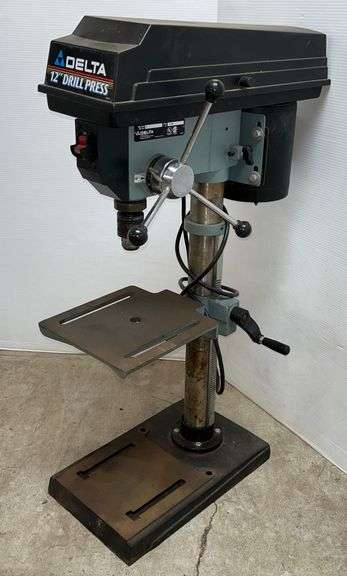 Delta benchtop 12" drill press, 34"H, runs great - Albrecht Auction Service