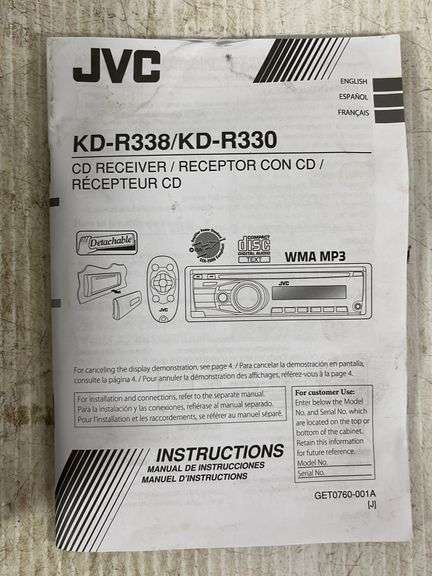 JVC KD-R330 head unit 50Wx4 CD, MP3, front/rear aux. inputs worked when ...