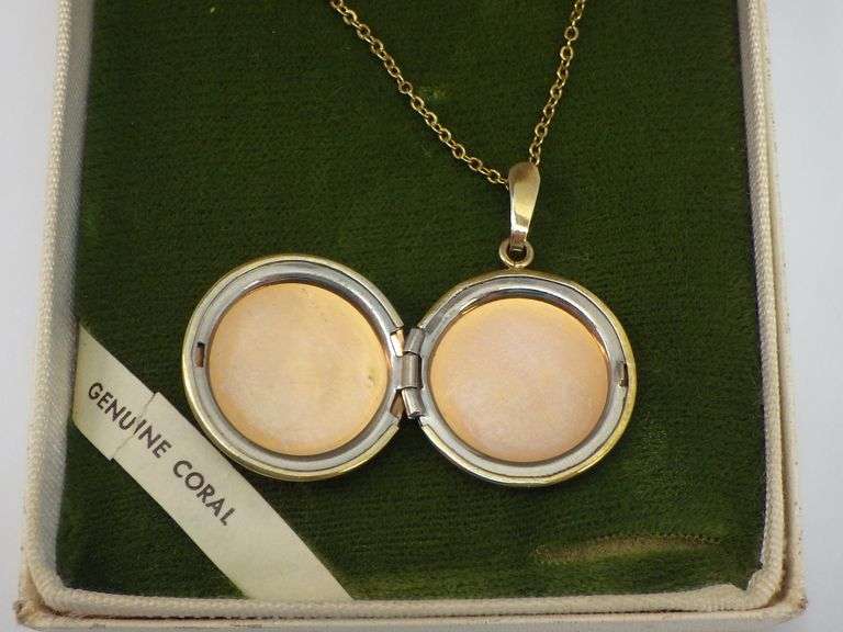 Vintage Krementz coral and gold locket necklace, 14K gold overlay with ...