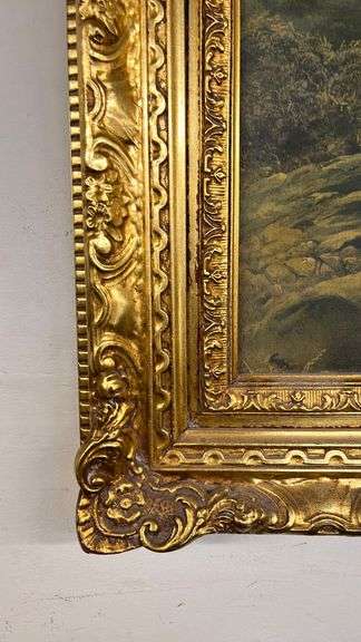 Massive oil painting on board in golden frame, "Lake County" by Percy ...