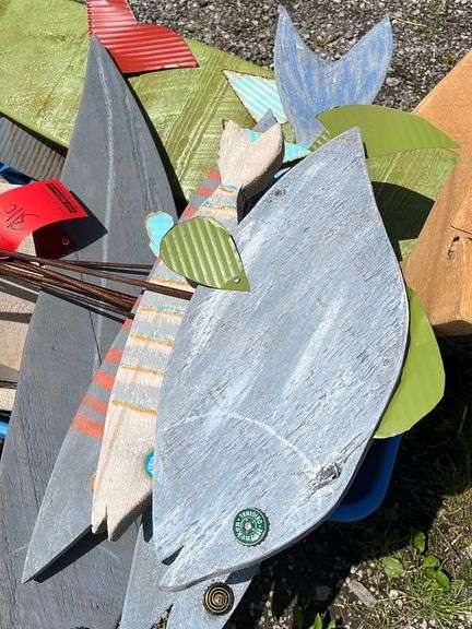(7) Wooden fish art pieces, several not done as a project, various ...