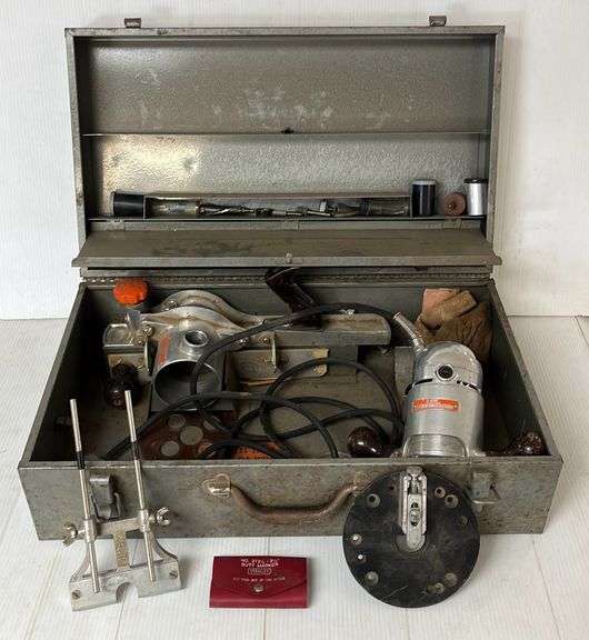 Older Stanley router and planer and attachments in case, case- 23"W ...