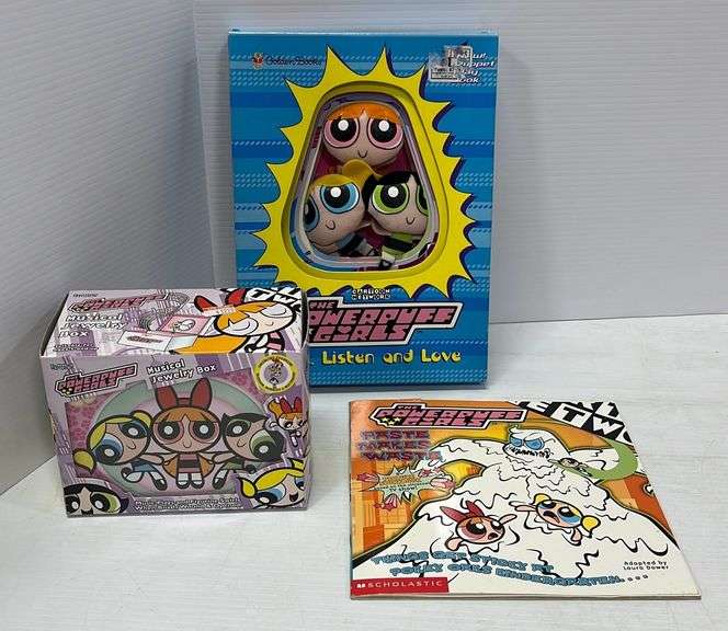 The PowerPuff Girls items, includes: Mini puppet play book, jewelry box ...