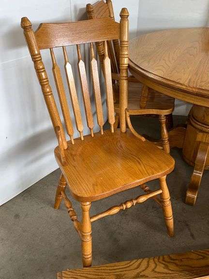 Oak dining table with (3) leaves and (6) chairs, each leaf- 12"W, table ...