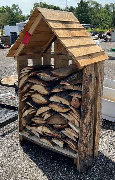 Rustic firewood rack full of campfire wood, 38" x 20" x 68", good ...