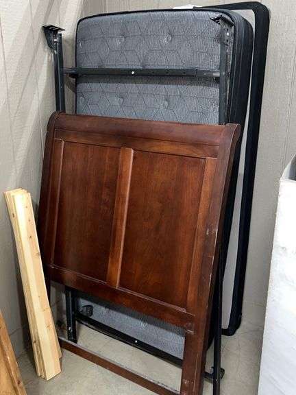 Twin bed set, includes: Mattress, box spring, bed frame, and headboard ...