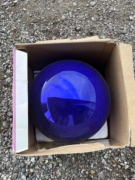 Peari blue gazing ball with stand, 27"H - Albrecht Auction Service