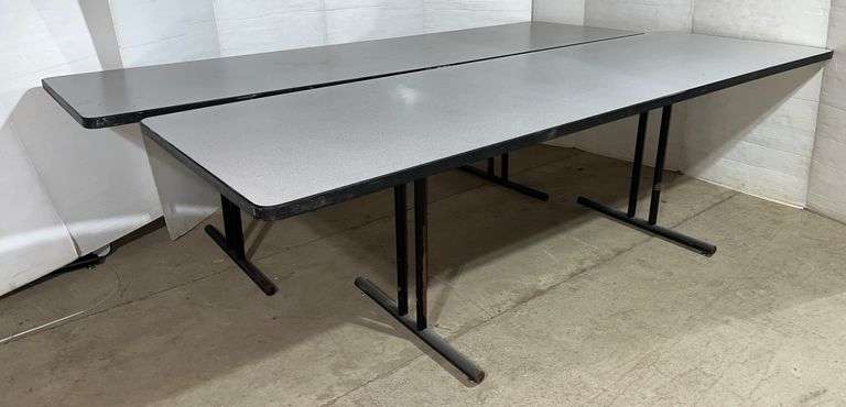 Pair of commercial tables, tops each- 30" x 96", need legs reattached ...