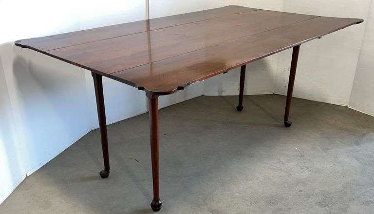 Cherry Queen Anne long dark brown drop-leaf table, closed- 70 1/2'W x ...
